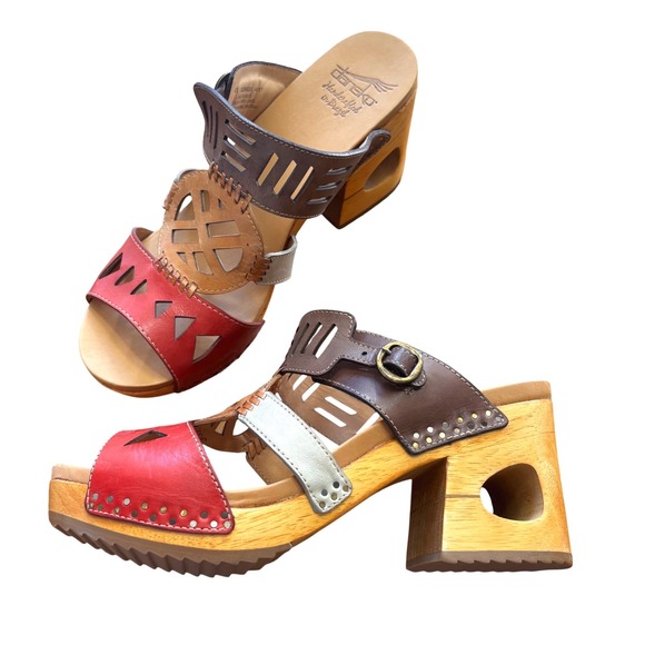 Dansko | Shoes | 7s Style Dansko Brazil Wooden Clogs Sandals Red Brown ...